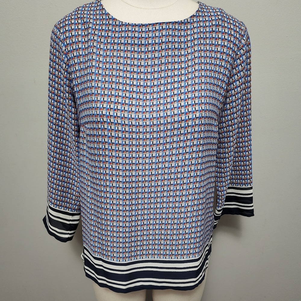 Violet & Claire Blue Geometric Print Blouse Size Small - Gem